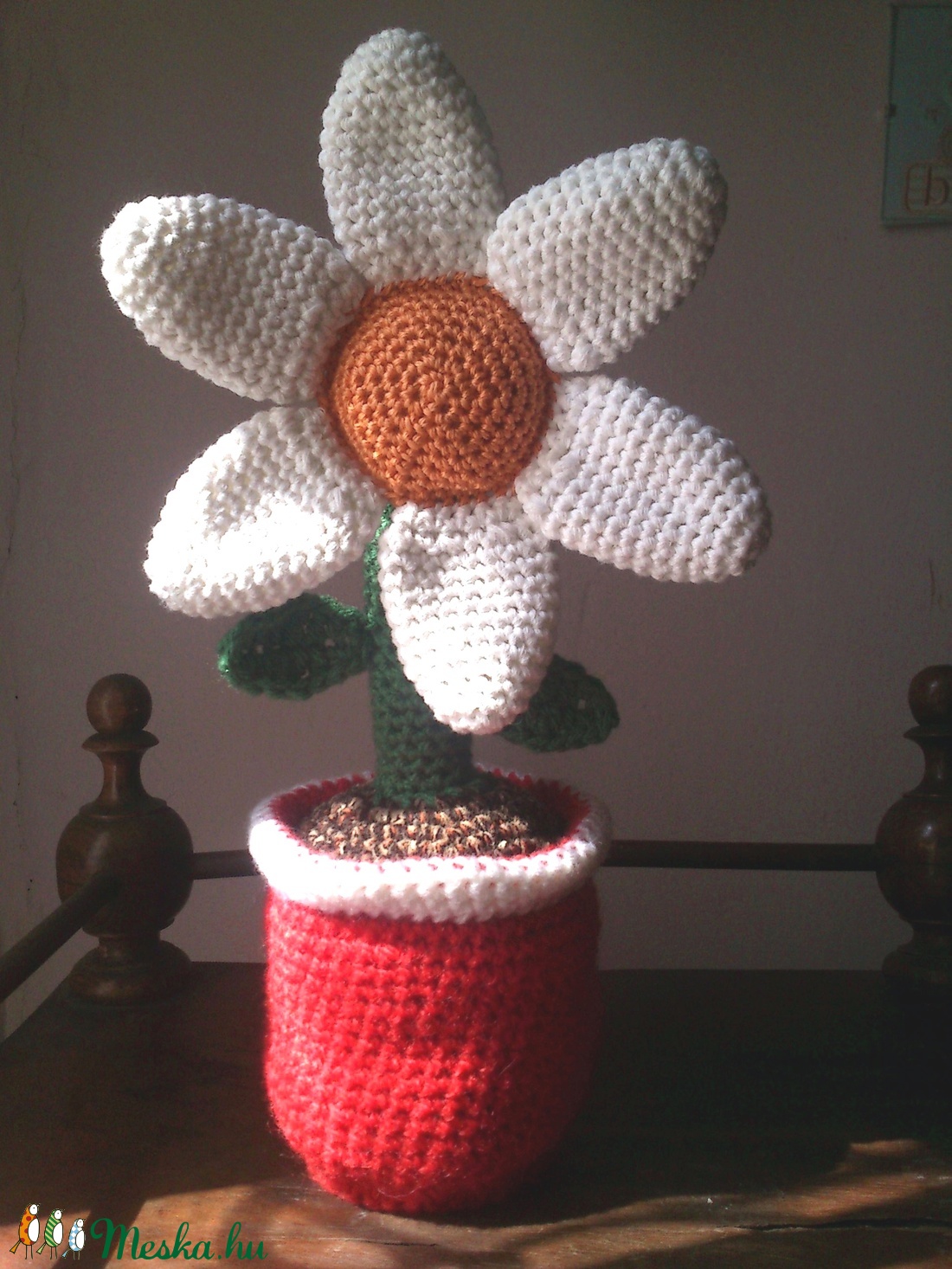 Horgolt cserepes virág- Meska.hu