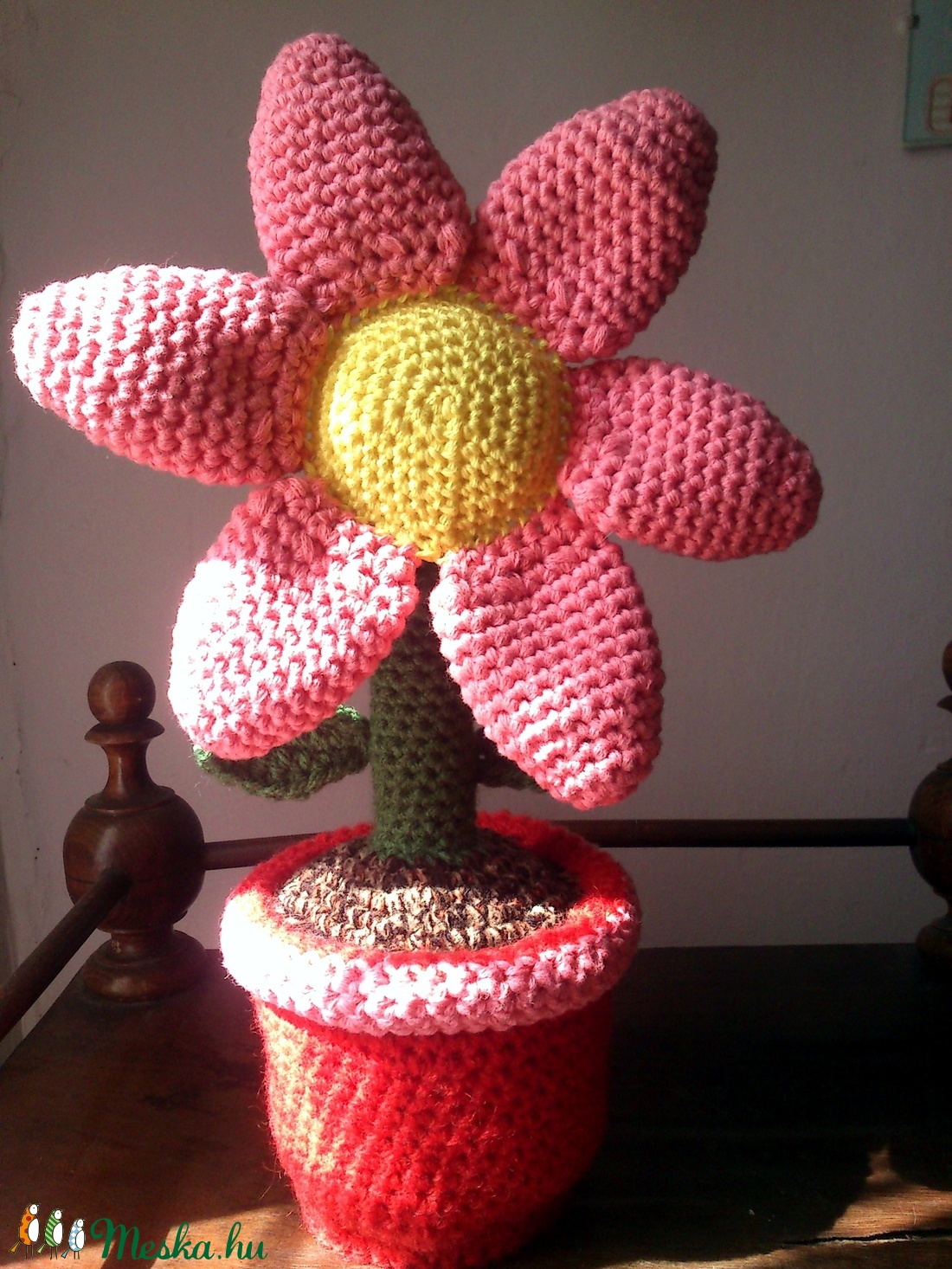 Horgolt cserepes virág- Meska.hu
