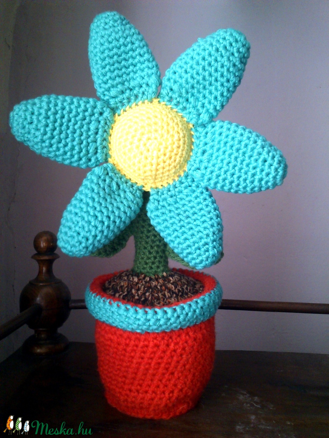 Horgolt cserepes virág- Meska.hu