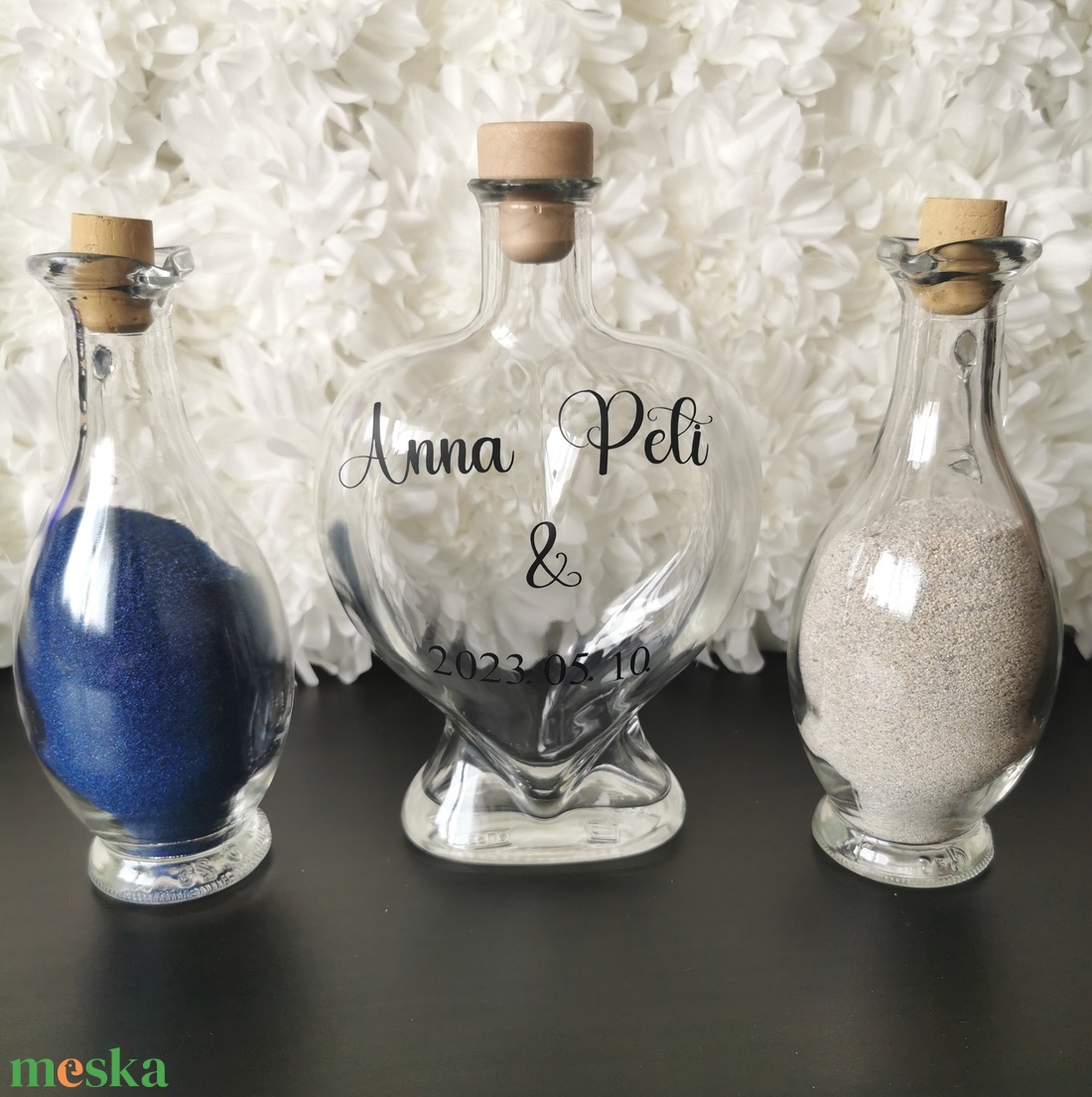 Homokceremónia szett szivecskés üveggel - Meska.hu