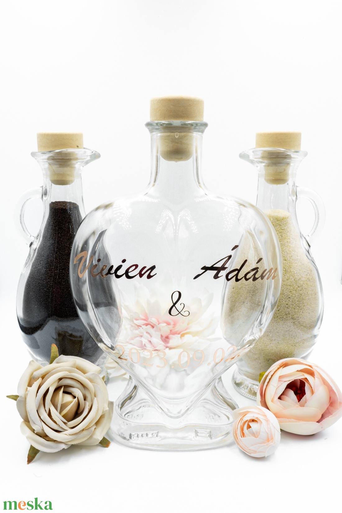 Homokceremónia szett szivecskés üveggel - Meska.hu