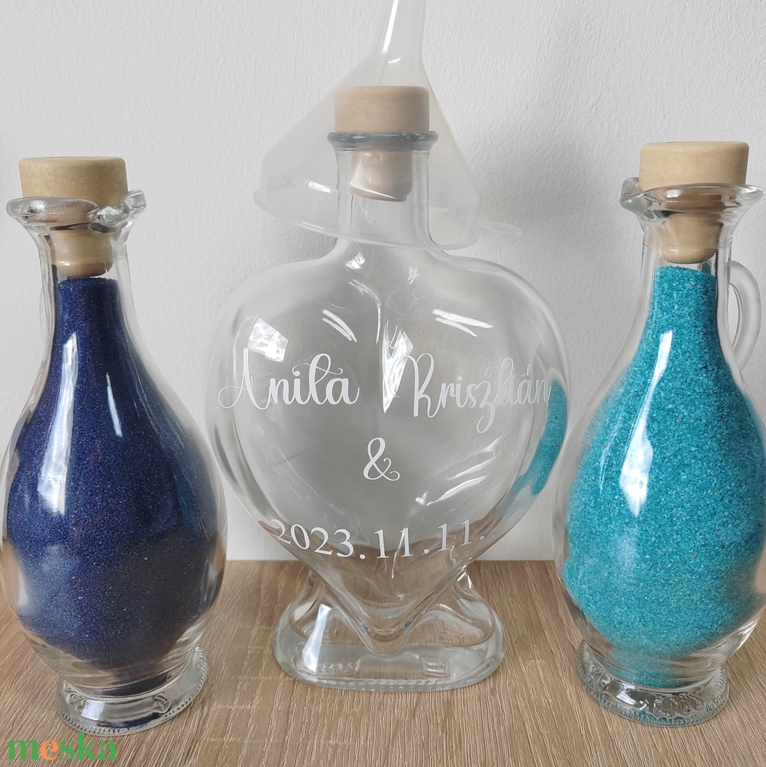Homokceremónia szett szivecskés üveggel - Meska.hu