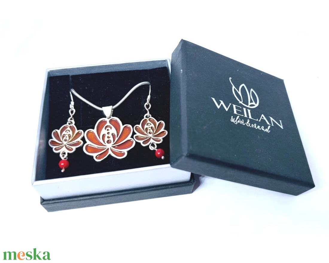 Tradició - Matyó - Rózsa ezüst tűzzománc fülbevaló, piros- Meska.hu