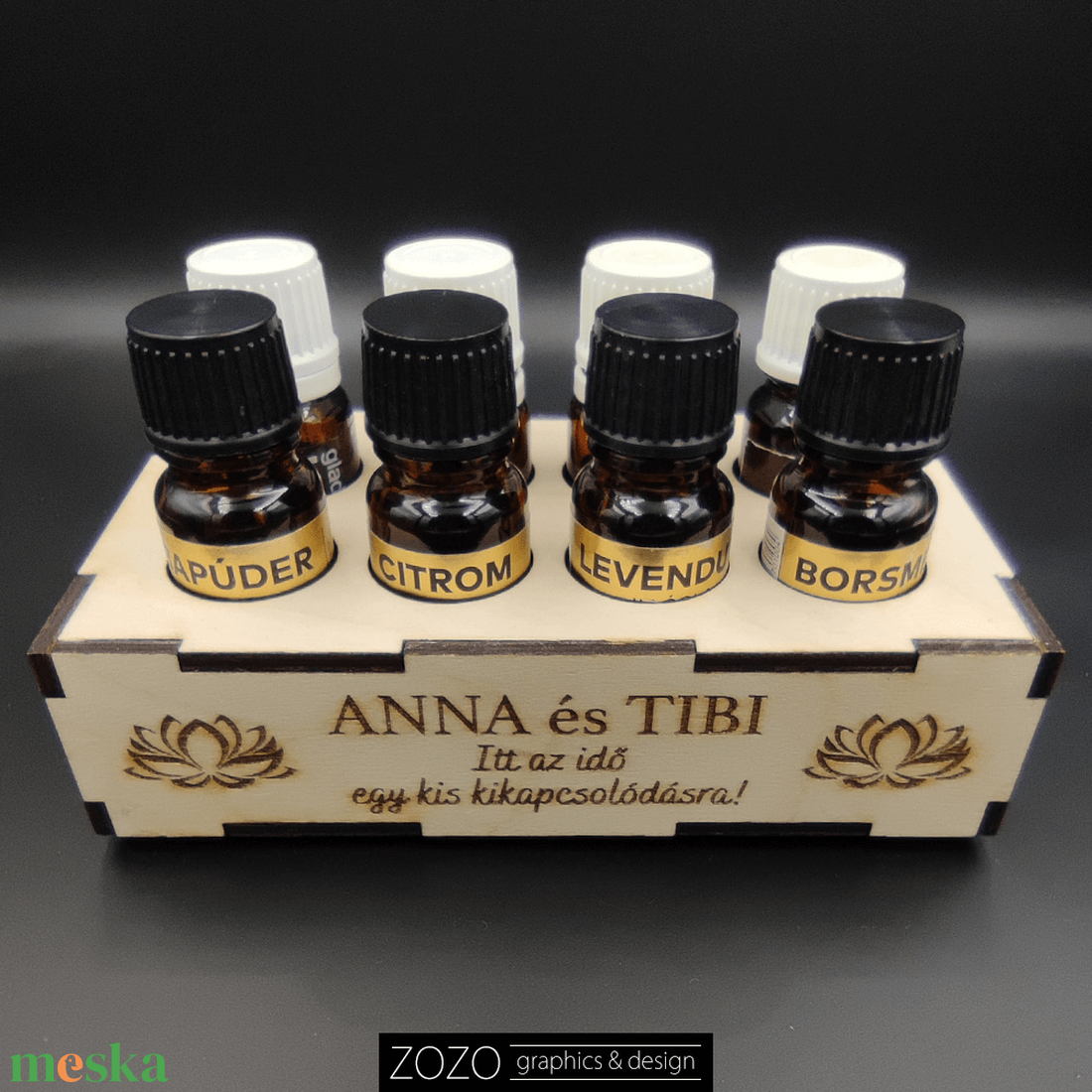 Illóolaj tartó tároló doboz fából - névre szóló egyedi szöveggel ...