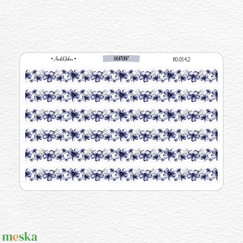 Napló szegélyező matricák - kék virágos border matrica ív No.0542- Meska.hu