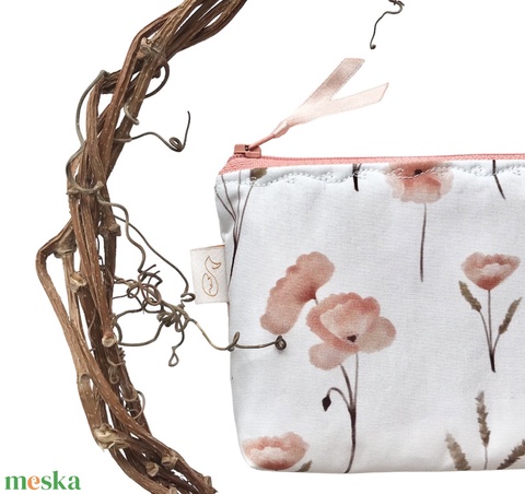 Barack színű pipacs és búza mintás prémium tolltartó neszesszer vagy ...