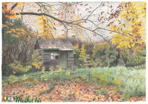 Ház az erdő mélyén, színes ceruza rajz- Meska.hu