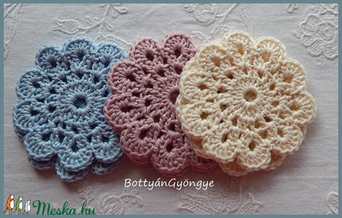 Horgolt virág poháralátét, lakásdekoráció szett I.- Meska.hu