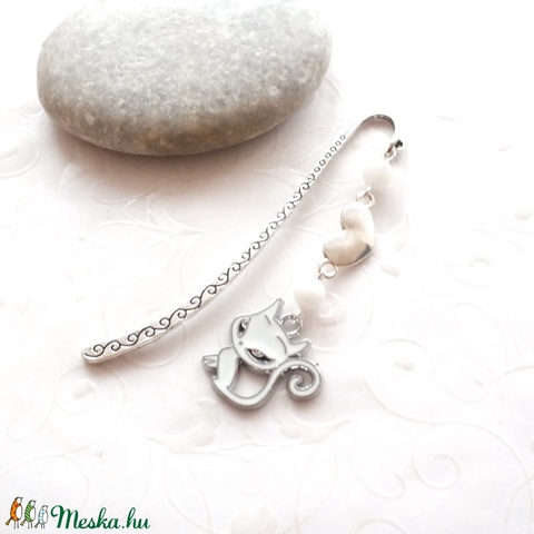 Fehér cica könyvjelző- Meska.hu