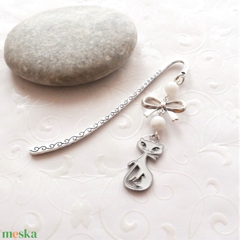 Fehér cica könyvjelző- Meska.hu