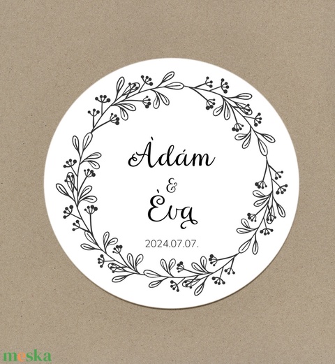 Esküvői páros logós matrica, köszöntő ajándék, körmatrica, borítékzáró ...