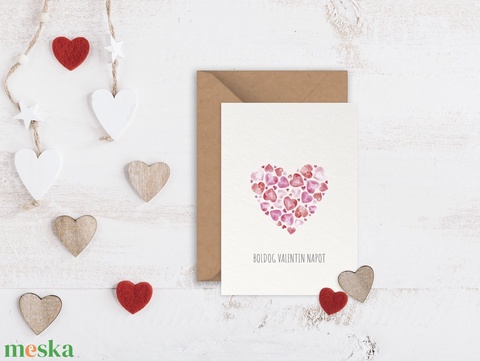 Valentin napi képeslap, évfordulós üdvözlőlap, szív- Meska.hu