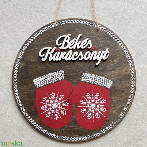 Piros kesztyű karácsonyi ajtódísz, kopogtató választható felirattal ...