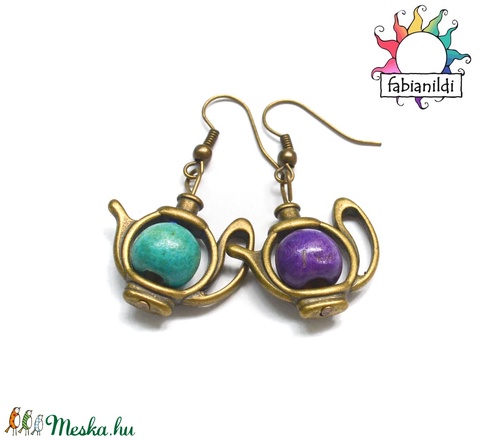 Reggeli tea fülbevaló felemás- Meska.hu