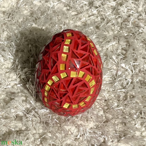 Mozaik húsvéti tojás - piros, sárga- Meska.hu