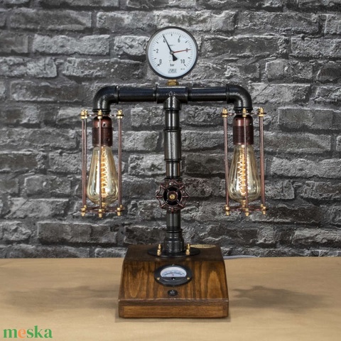 KAZAMER-43, Manométerrel szerelt két izzós, fekete színű asztali ...