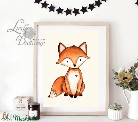 Babaszoba Dekoráció, Róka festmény, Gyerekszoba kép, falikép, erdei ...