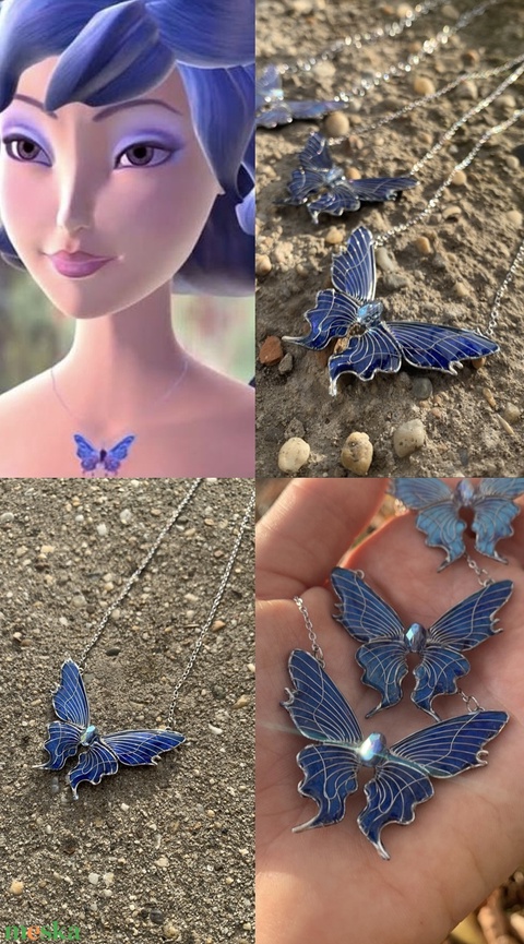 Tengerészkék Barbie Azura pillangós nyaklánc- Meska.hu