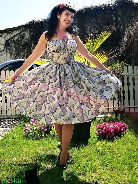 Pinup Rockabilly ruha, orgona mintás, virágos- Meska.hu