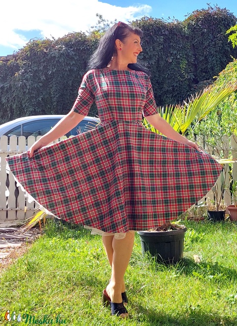 Pinup Rockabilly ruha zöld skótkockás- Meska.hu