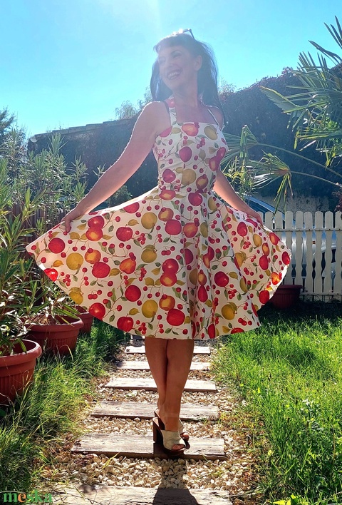 Pinup Rockabilly ruha gyümölcs l, cseresznyés, qlma mintás - Meska.hu