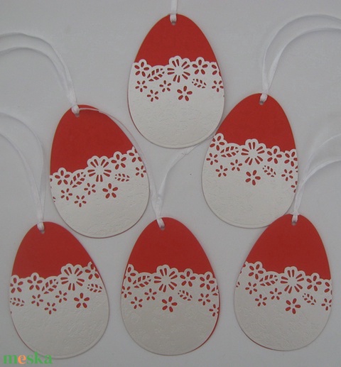 Húsvét - Piros tojás - csipkeminta - ajándékkísérő, asztaldísz ...