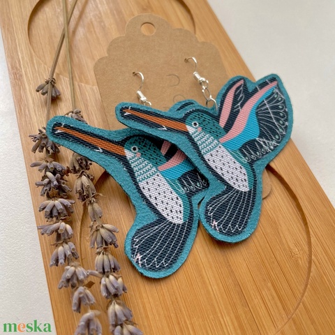 Türkizkék kolibri lógós fülbevaló- Meska.hu