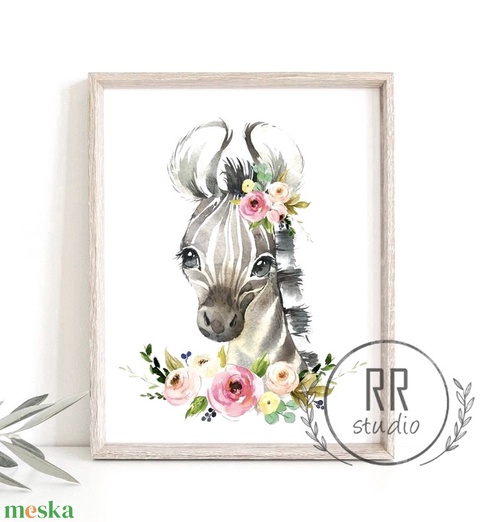 Zebra, Afrikai állat, Vízfesték Kép, Gyerekszoba Falikép, babaszoba ...