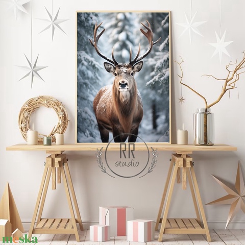 Szarvasos kép, Téli, karácsonyi falikép, print, szarvas- Meska.hu