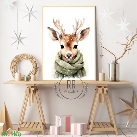 Szarvasos kép, Téli, karácsonyi falikép, print, szarvas- Meska.hu