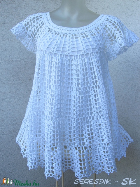 Fehér horgolt csipke felső- Meska.hu