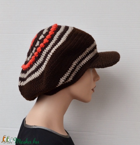 Csoki raszta - horgolt sildes sapka csokoládébarna, bézs, piros ...