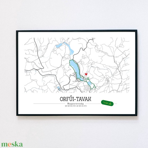 Egyedi helyszín és útvonal megjelöléssel ellátott minimalista Orfű ...