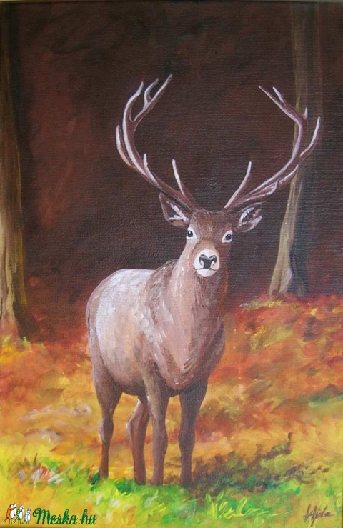 Szarvas az erdőben - festmény- Meska.hu