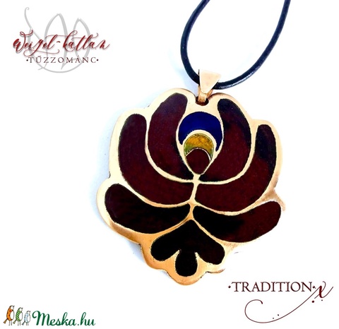 Tradition X - forrasztott alapú Matyó rózsa tűzzománc medál- Meska.hu