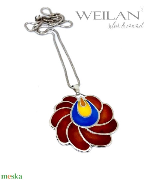 Tradició - Matyó rózsa ezüst tűzzománc medál, nagy méret- Meska.hu