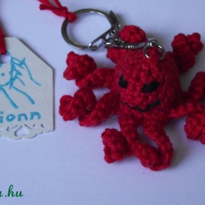 Piros Horgolt POLIP kulcstartó - Amigurumi- Meska.hu